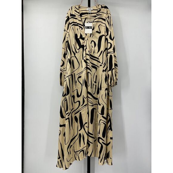 COS | Dresses | Cos Womens Swirlprint Satin Midi Dress Goldblack Basic ...
